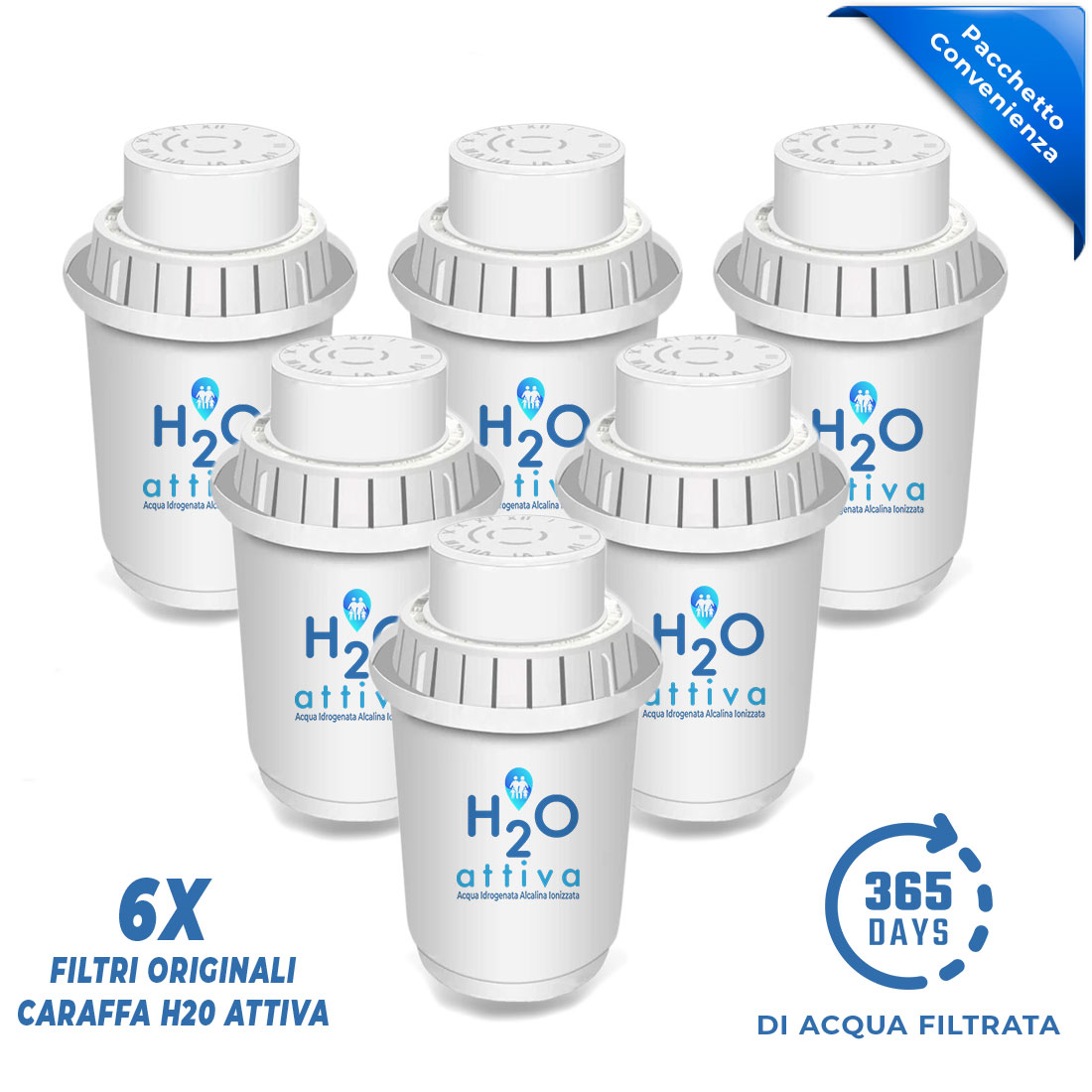 6X Filtri Originali Caraffa H20 Attiva | Pacchetto Convenienza 365 ...